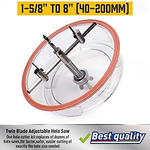 Amartisan Hole Cutter, 1-5/8" to 8" (40-200mm) Adjustable Hole Saw Cutter, with ABS Dust Shield for recessed Lights, Ceiling Speakers, Vent Holes