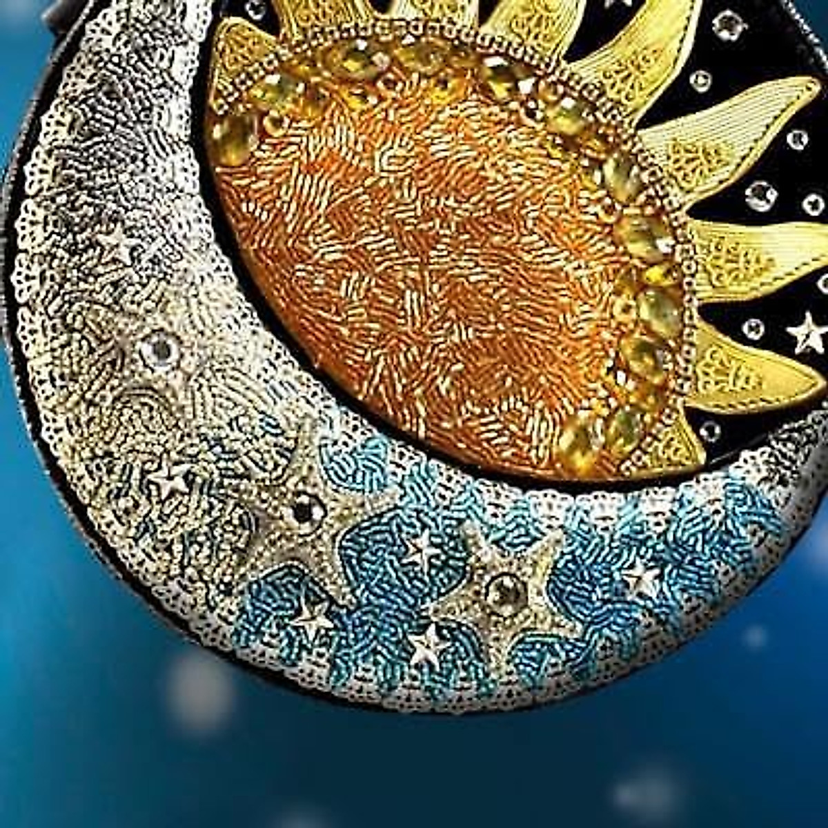 Mary Frances Day To Night Celestial Sun and Moon Beaded Round Crossbody Handbag, Multi