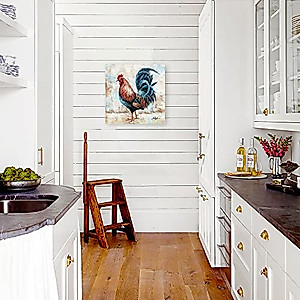 B BLINGBLING Rooster Picture for Kitchen Wall Art: Golden Rooster Framed Canvas Wall Art Rustic Home Decor Ready to Hang (24"x24"x1Panel)