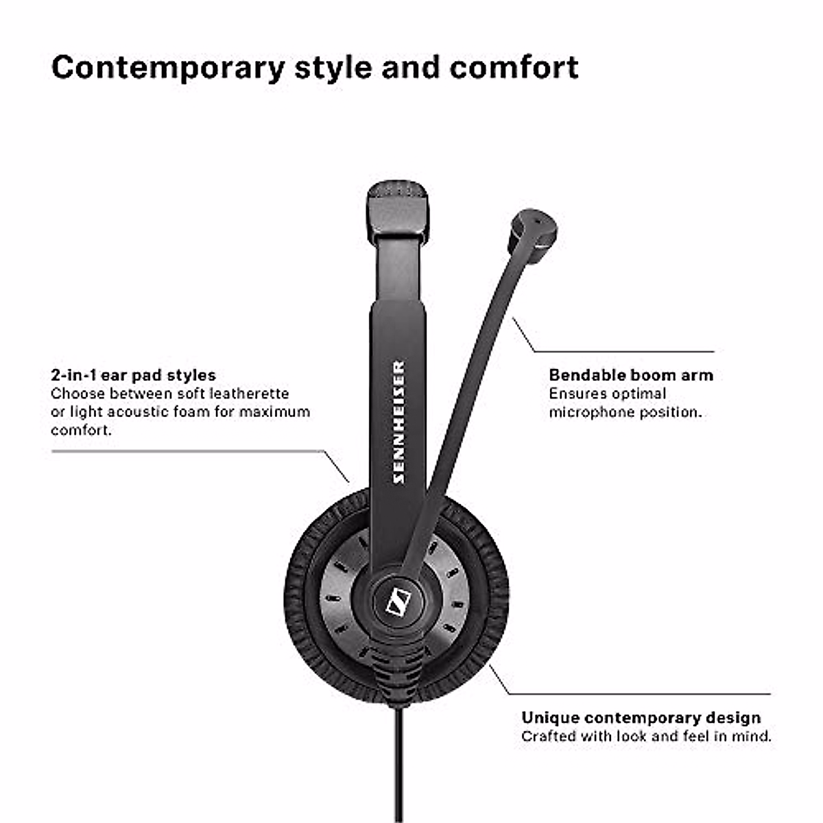 Sennheiser SC 75 USB MS (507086) - Double-Sided Business Headset | For Skype for Business, with Mobile Phone, Tablet, Softphone, and PC | HD Sound & Noise-Cancelling Microphone (Black)