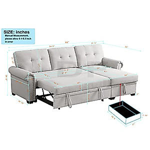 Small Sectional Sofa Bed Sleeper Couch Pull Out Couch Bed with Storage Chaise for Apartment,Living Room, Basement, Guest Room, Grey