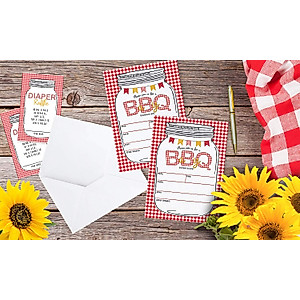 BabyQ BBQ Baby Shower Invitations For Girl or Boy, Diaper Raffle Cards Included, 20 Invites
