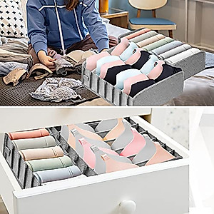 Coopay Underwear Sock Organizer Drawer Organizer Foldable Closet Underwear Organizer Drawer Divider for Bra Panties Ties Socks Clothes Storage with Washable Fabric, 3 Set (Gray)