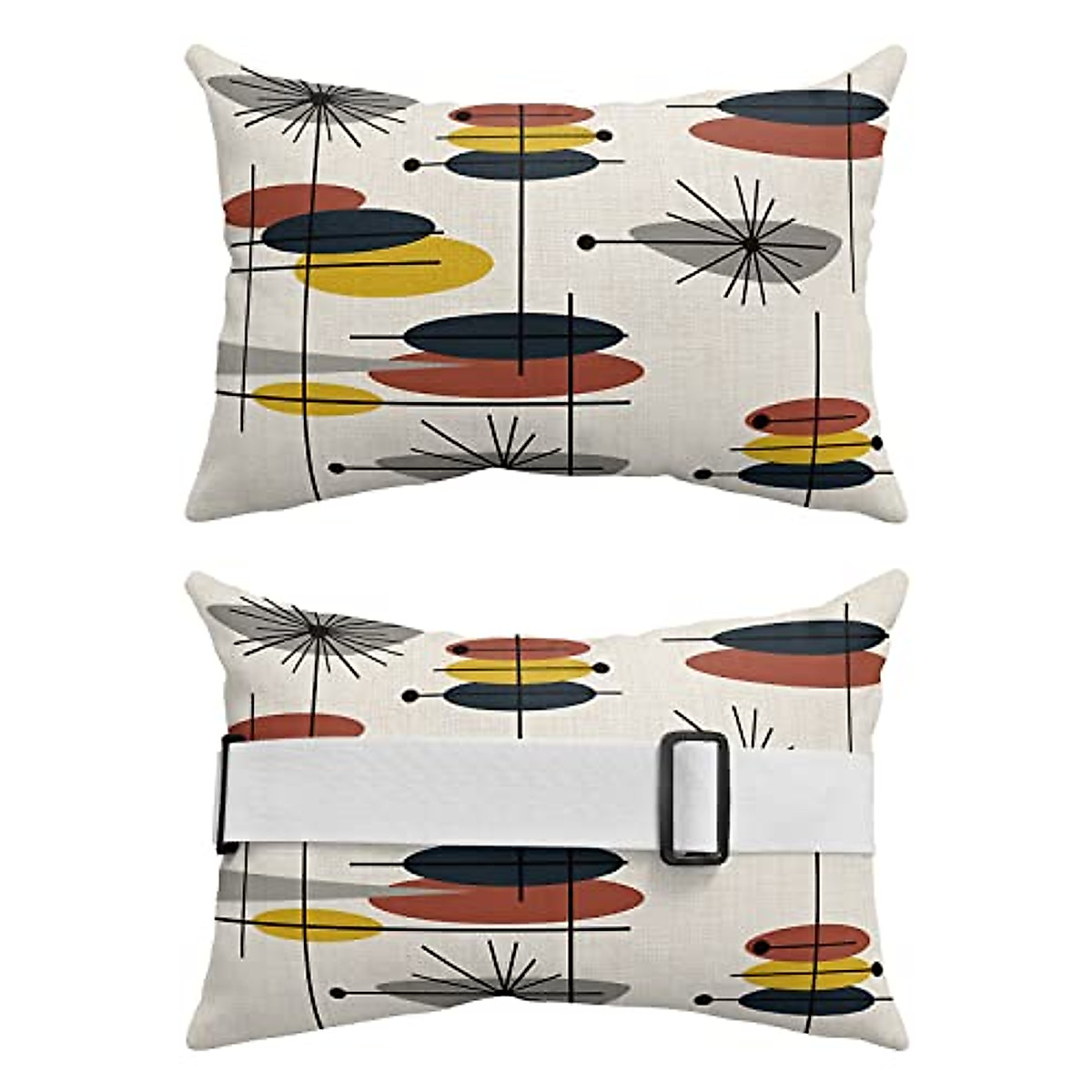 Prime Leader Recliner Head Pillow Ledge Loungers Chair Pillows with Insert Mid-Century Geometry Abstract Lotus Dark Blue Yellow Maroon Rustic Lumbar Pillow with Adjustable Strap Patio Cushion, 2 PCS