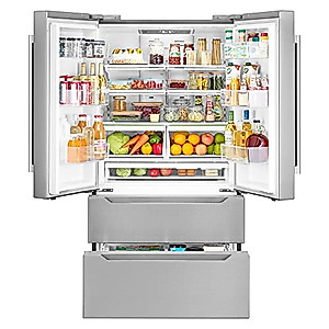 Cosmo FDR225RHSS-G 36 in Double French Door Refrigerator | Energy Efficient Fridge with 2 Drawer Bottom Freezer & Built-In Automatic Ice Maker/Chest, 22.5 cu. ft. Storage Capacity - Stainless Steel