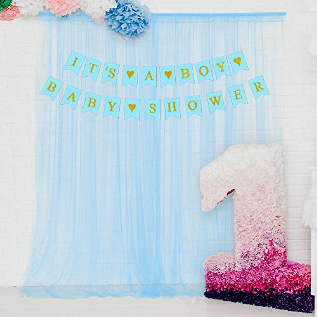 Baby Blue Tulle Backdrop Curtain for Baby Shower Boys Birthday Party Baby Blue Sheer Backdrop Curtains Drapes for Party Photoshoot Background Decorations 2 Panels 5ft X 8 ft