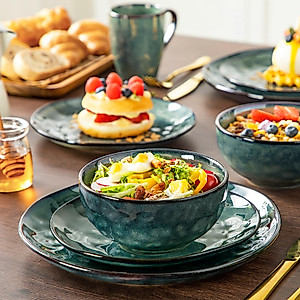 vancasso Starry 16 Pieces Green Dinnerware Set, Reactive Change Glaze Dinner Set, Plates and Bowls Set