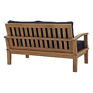 Modway Marina Premium Grade A Teak Wood Outdoor Patio, Loveseat, Natural Navy