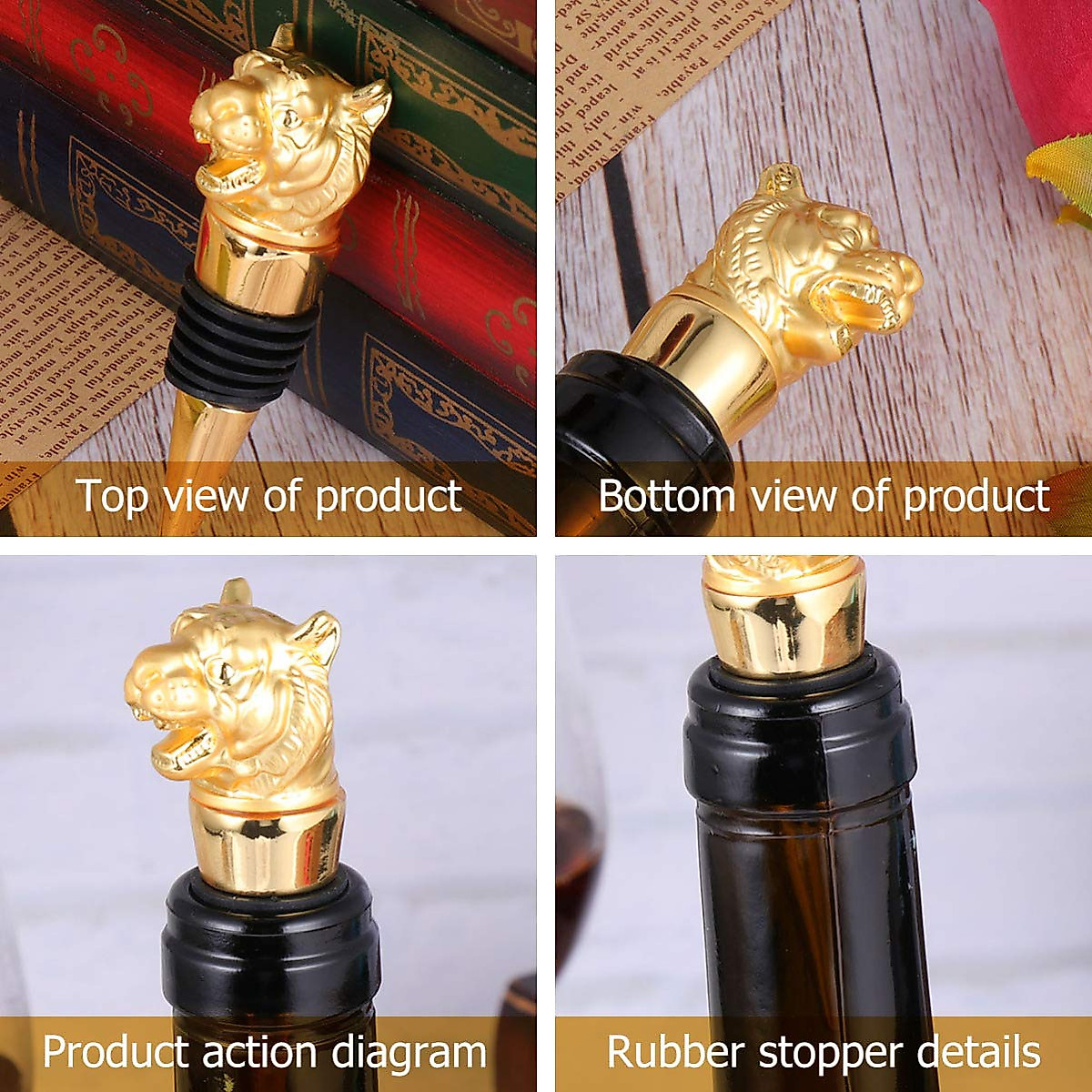 Hemoton Vintage Metal Wine Bottle Champagne Stopper Zodiac Signs Tiger Head Shaped Wine Caps Sealers Preservers Saver Wine Bottle Seal Plug for Wedding Bar Party