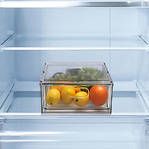 QWORK Refrigerator Organizer Bins with Pull-Out Drawer, Clear Fridge Drawer Organizer with Handle, 13.4 X 10 X 4.3 inches, Stackable and PET Storage Container for Kitchen, Pantry, and More