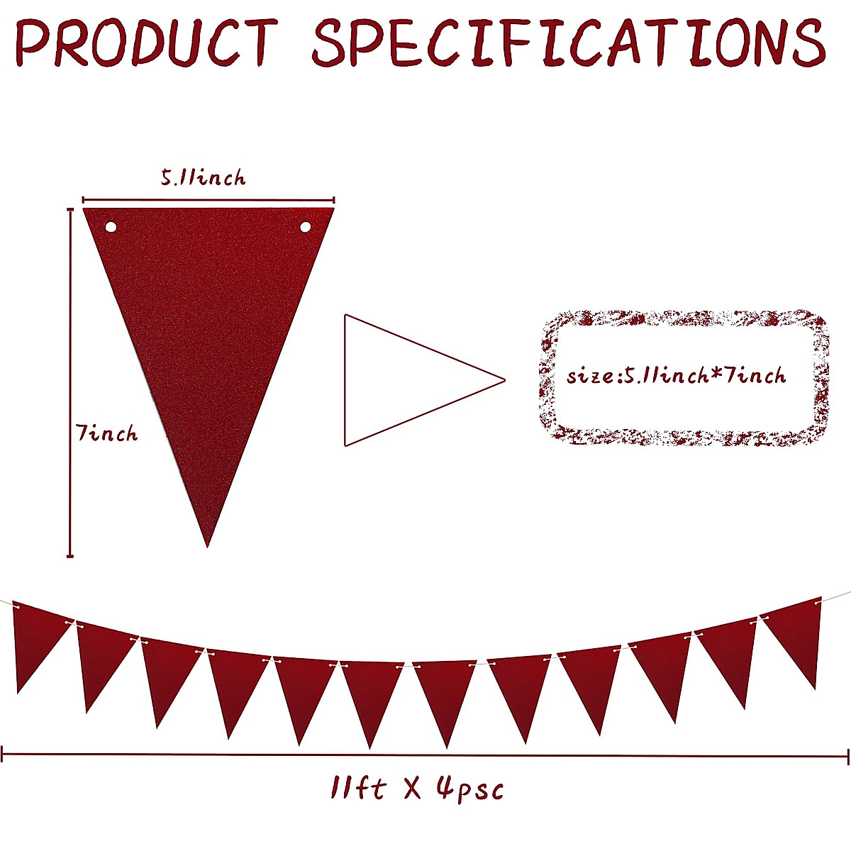 44ft Burgundy Party Decorations, Hanging Glitter Paper Triangle Flag DIY Banner Birthday Decorations for Women for Decor Bachelorette Engagement Wedding Birthday Baby Bridal Shower