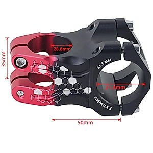 31.8 Stem 50mm Bike Stem Mountain Bike Stem Short Handlebar Stem for Most Bicycle, Road Bike, MTB, BMX, Fixie Gear, Cycling (Aluminum Alloy, Black Red)