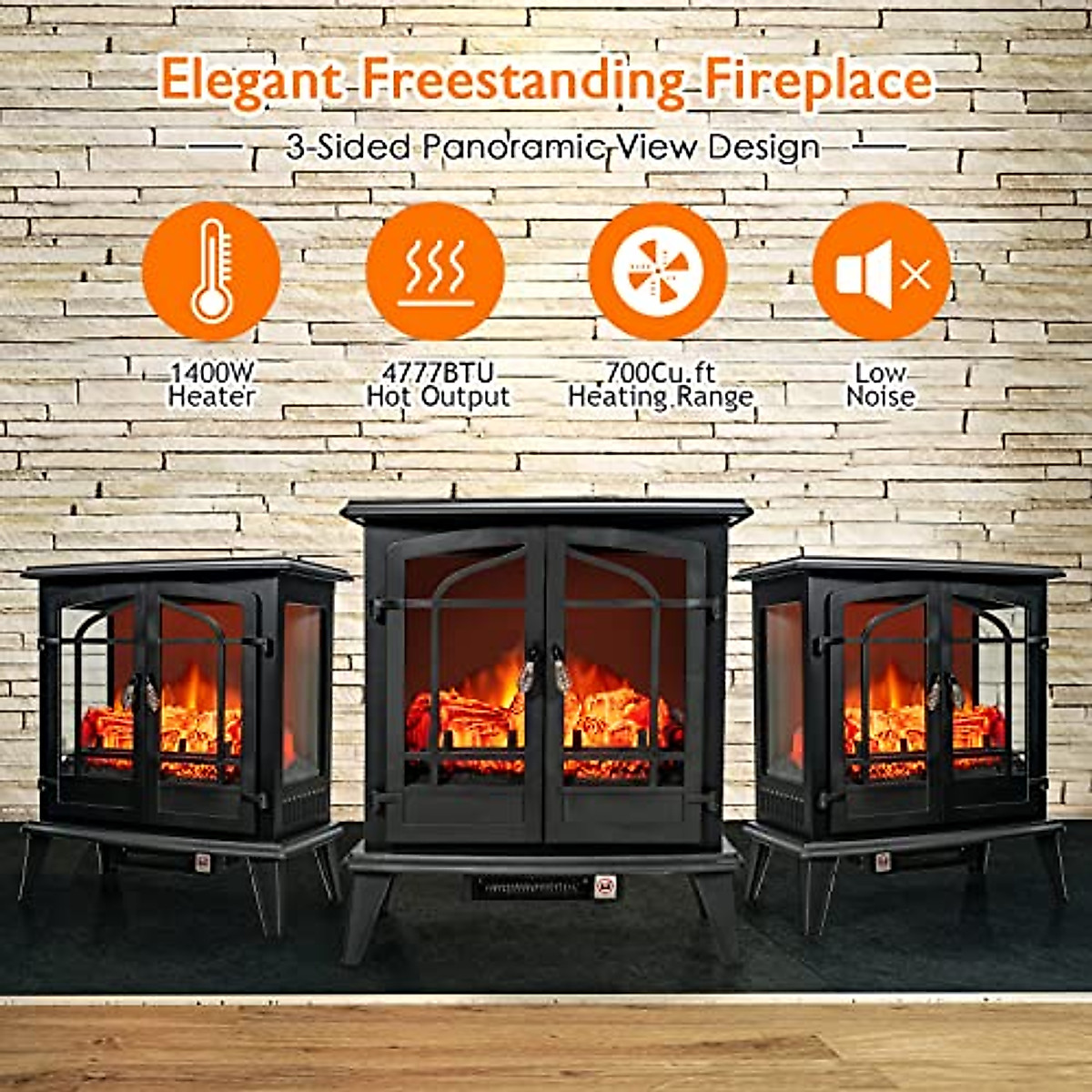 Tangkula 25 Inches Electric Fireplace Stove, 1400 W Freestanding Fireplace Heater, Indoor Electric Stove Heater W/Realistic Dancing Flame Effect, Adjustable Temperature, Overheat Protection