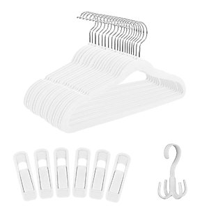 Tinfol Kids Velvet Hangers 30 Pack, White Non-Slip Toddler Hangers, Space Saving Felt Kids Hangers for Children's Clothes, Pants Dress
