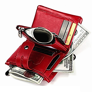 Vintage Women's RFID Blocking Leather Wallet small Chain (Red)