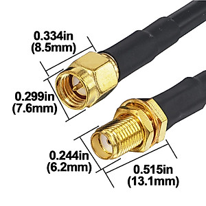 BOOBRIE SMA Cable Extension 32.8Ft Molded RG58/U SMA Male to SMA Female Cable SMA WiFi Antenna Extension Cable 50ohm SMA Coaxial Pigtail for 3G 4G LTE Low Loss WiFi Wireless LAN Router GPS(Not for TV)