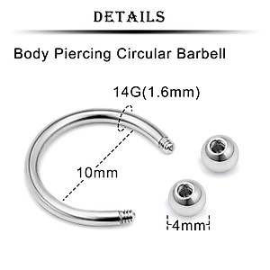 Kridzisw 14G Septum Ring Jewelry Surgical Stainless Steel Septum Nose Nostril Eyebrow Lip Belly Navel Smiley Ring Hoop Cartilage Helix Tragus Rook Daith Gauges Earring Piercing Jewelry Women Men 10mm