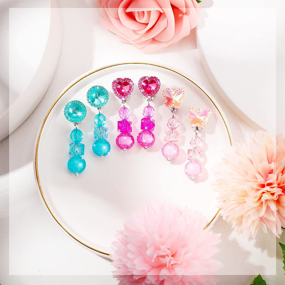 Hicarer 9 Pairs Girls Clip-on Earrings Pretend Princess Play Earrings Jewelry Set (Style 5)