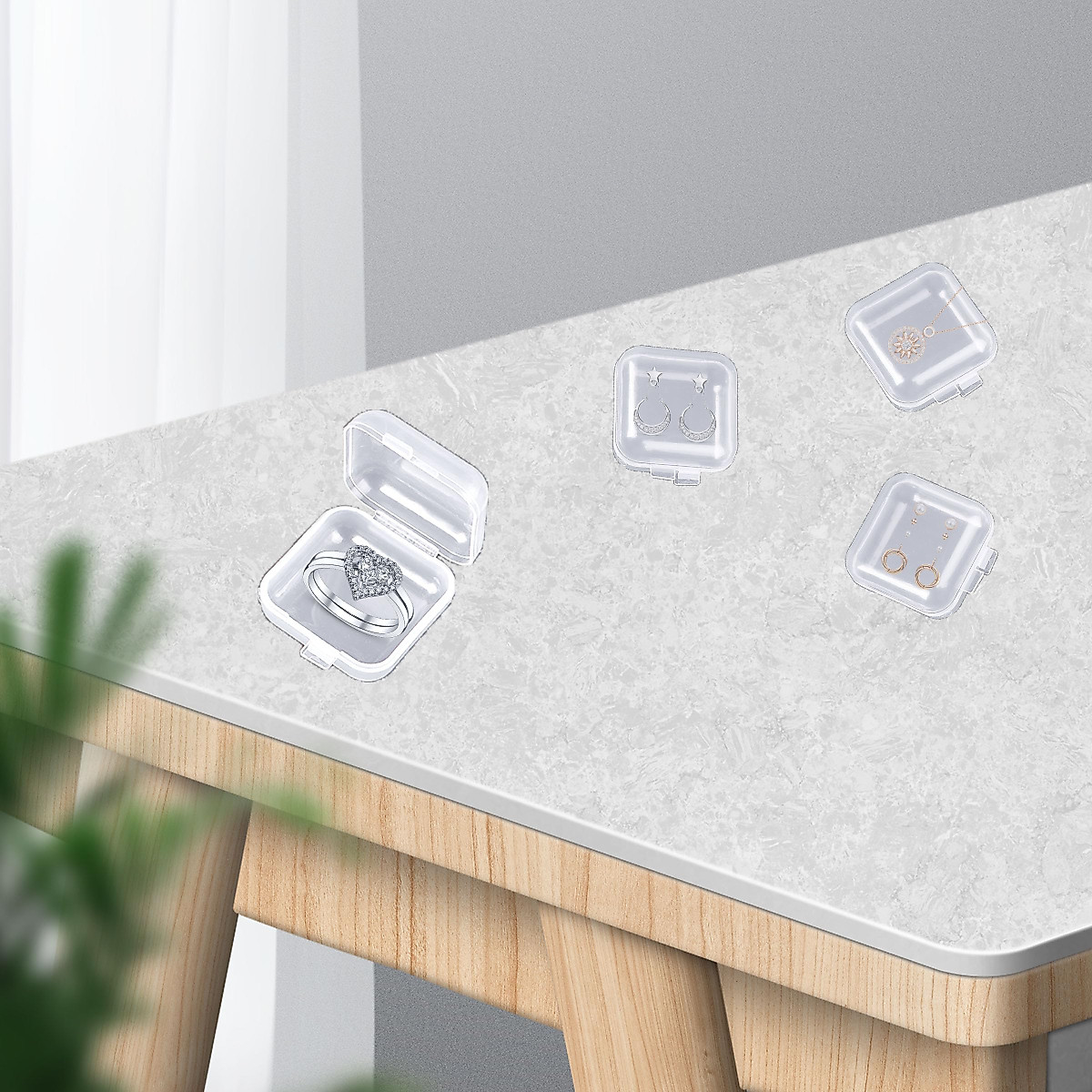 HONGYIECO 80 Pcs Mini Square Storage Containers and Organizer with Hinged Lid,Transparent Craft Supply Box for Earrings Chains Tiny Items Earplug