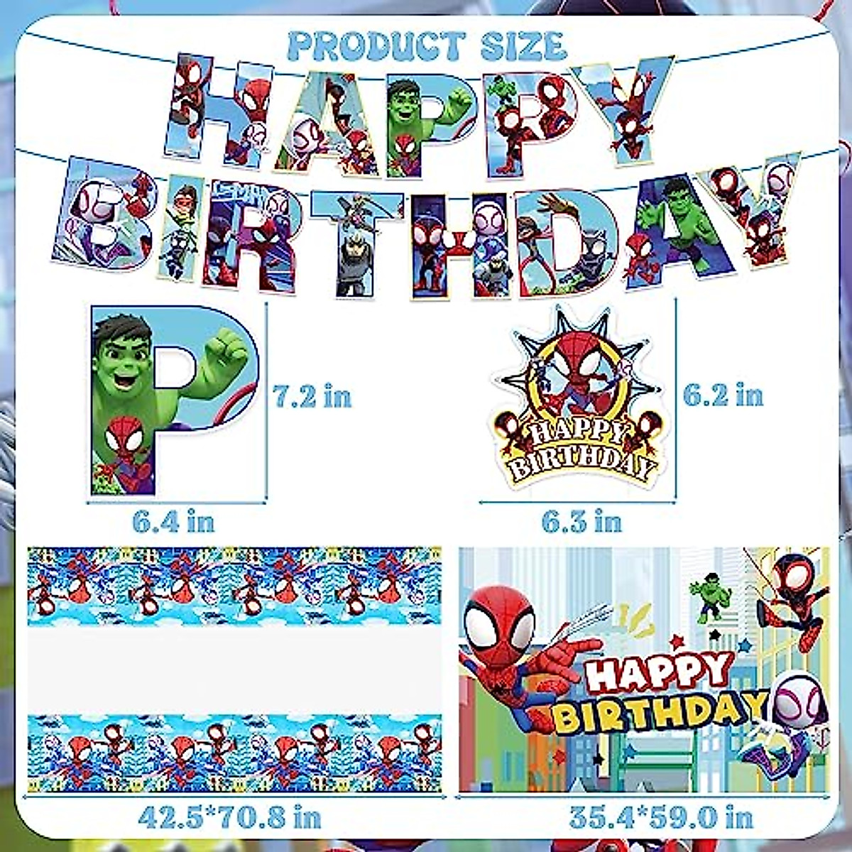 Spidey and Friends Birthday Decorations Include Banner, Backdrop, Balloons, Hanging Swirls, Cake Cupcake Toppers, Tablecloth for Spidey and His Amazing Friends Birthday Decorations