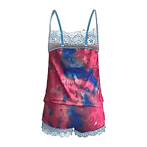 Womens Sexy Pajamas Set Lace Splicing Cami Vest Underwear Outfit Teddy Lingeries Tank Tops Camisole Shorts Suit 3#pink Medium