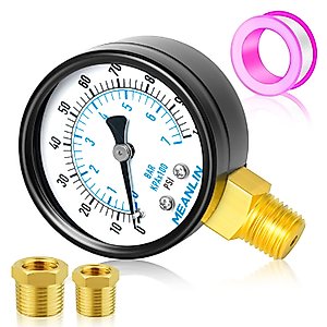 MEANLIN MEASURE 0-100Psi 2" DIAL FACE 1/4" NPT Well Pump Pressure Gauge, with 1/4" x 1/2" NPT and 1/4" x 3/8" NPT Hex Bushing, 3-2-3% Accuracy,Lower Mount