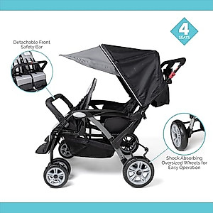 Foundations Sport Quad 4 Seat Folding Stroller with Oversized UV Blocking Canopy, 5-Point Harness for Added Safety, Easy Loading, Storage Bucket (Gray)