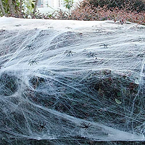 Zcaukya Halloween Spider Web Decoration, 1000 sqft Stretchable Cotton Spider Web with 60 Small Spiders, Halloween Indoor and Outdoor Cobweb Decoration