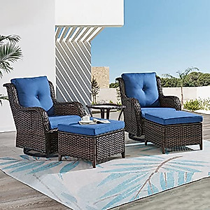 HUMMUH Outdoor Patio Furniture 7 Pieces Furniture Set Wicker Outdoor Sectional Couch with Patio Swivel Glider Chairs,Coffee Side Table,Ottomans for Patio