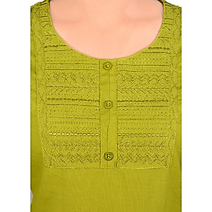 Chichi Women's Indian Plain Cotton Kurti Top, Green, Medium
