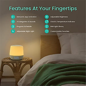 Babysense Dreamer Baby Sound & Light Machine, Adjustable RGB Night Light, Clock and Temperature Display, Sleep Trainer, Program Schedule, White, Pink & Brown Noise Soother, Lullabies & Sounds