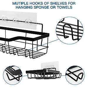 HUGSEE Shower Caddy Adhesive Shower Shelves 5 Pack Bathroom Caddy for Shower Organizer Storage Shower Shelf No Drilling with Soap Toothbrush Holder, Shower Rack for Inside Shower Kitchen Storage Black