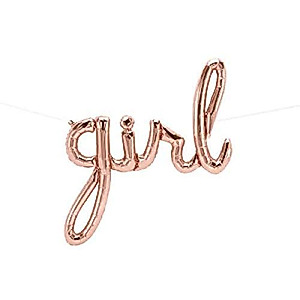Rose Gold “Girl” Script Foil Balloon - 24” One-Piece Letters Balloon for Girl Baby Shower, Gender Reveal, Pregnancy Announcement, First Birthday Party, Christening, Baptism, Nursery Decoration