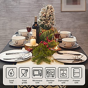 Kitchen Plates and Bowls Sets for 6, 18 Piece Dinnerware Sets, Dish Set with Deer Theme, Microwave Safe Plates and Bowls, Chip Resistant Dinnerware, Dishwasher Safe