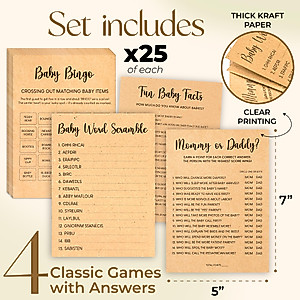 WOODAMORE Bingo Baby Shower Games for Girl - Baby Shower Bingo Cards for Guests, Baby Shower Word Scramble, Mommy or Daddy Baby Shower Game, Funny Boys Baby Shower Activities