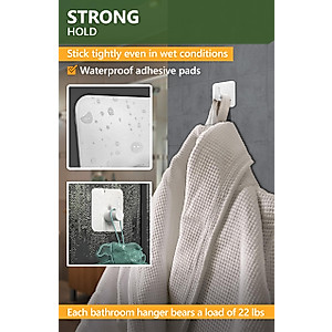 4smile Towel Hooks for bathrooms, Set of 6 - White Adhesive Hooks, Durable Adhesive Wall Hooks - Strong Adhesive Towel Hooks, Stick on Hooks