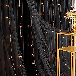 10ft x 10ft Dual Layer Black Tulle Backdrop Curtain Panels with Light, 2 Panels 5 x 10 ft Photo Background Drapes for Wedding Baby Shower Party Engagement Bridal Shower Photography