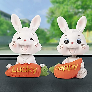 MuMyer Cute Bunny Car Ornaments Rabbit Car Dashboard Decorations Shaking Head Doll(B)