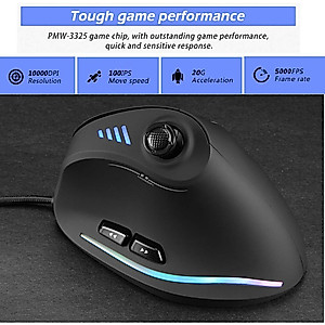 ZLOT Vertical Gaming Mouse,Wired RGB Ergonomic USB Joystick Programmable Laser Gaming Mice,6+1 Design,11 Buttons,1000 Hz Max Polling Rate,10000 Max DPI,Upgraded Version for Computer Gamers,Black