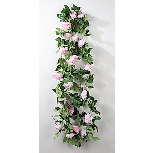 Duovlo 8.2Ft Artificial Peony Flower Garland Hanging Greenery Vine Silk Floral Vine Home Wedding Arch Wall Craft Arrangement Decorations,Pack of 2 (Pink)