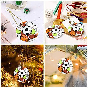Sports Ball Print Christmas Tree Ceramic Hanging Round Shaped Xmas Tree Pendants Gatherings Party Deco