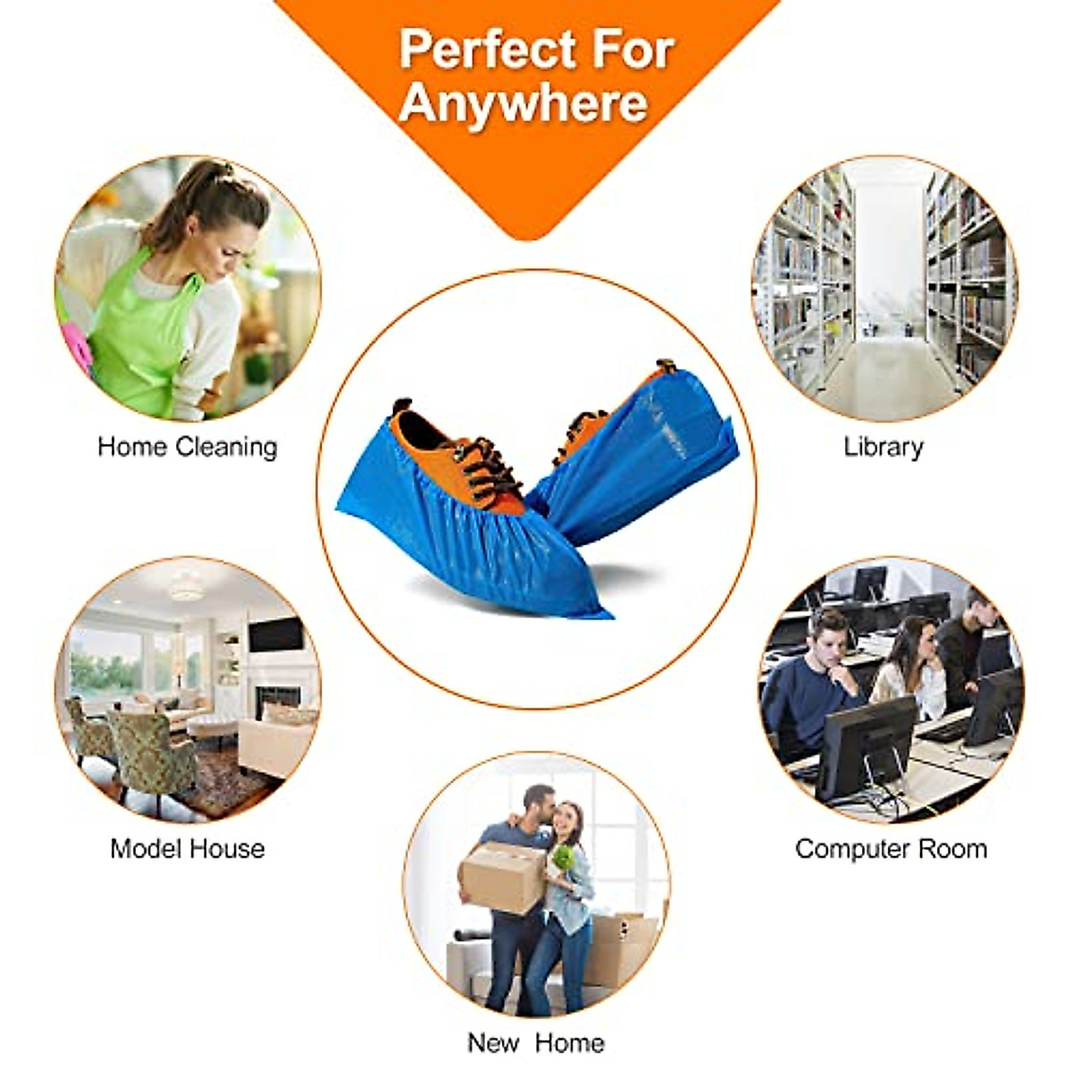 Shoe Covers Disposable - 100 Pack (50 Pairs) Non Slip Recyclable Disposable Boot Covers Waterproof Durable Shoe Protector for Indoor Guest Visitor, One Size Fits Most(CPE Plastic)