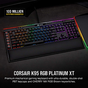 Corsair K95 RGB Platinum XT Mechanical Gaming Keyboard, Backlit RGB LED, Cherry MX RGB Brown, Black (Renewed)