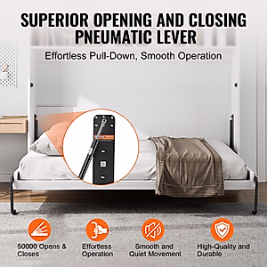 VEVOR Murphy Bed Kit, Queen Size, Horizontal DIY Wall Bed Mechanical Hardware Kit, Pneumatic Lever Heavy Duty Bed Frame Support, Folding Cabinet Wall Bed Space Saving Design for Guestroom