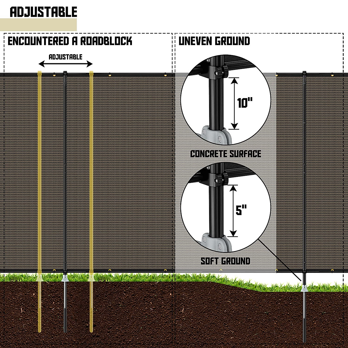 TANG 6'x24' Outdoor Privacy Fence with Iron Poles Ground Spikes Outdoor Divider Dog Fence for Garden Backyard Patio Yard Barrier Boarder, Brown