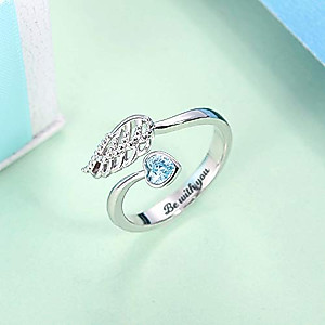 Getname Necklace Angel Wing Ring in Sterling Silver 925 with Cubic Zirconia, Custom Engraved Birthstone, Anniversary Ring for Women