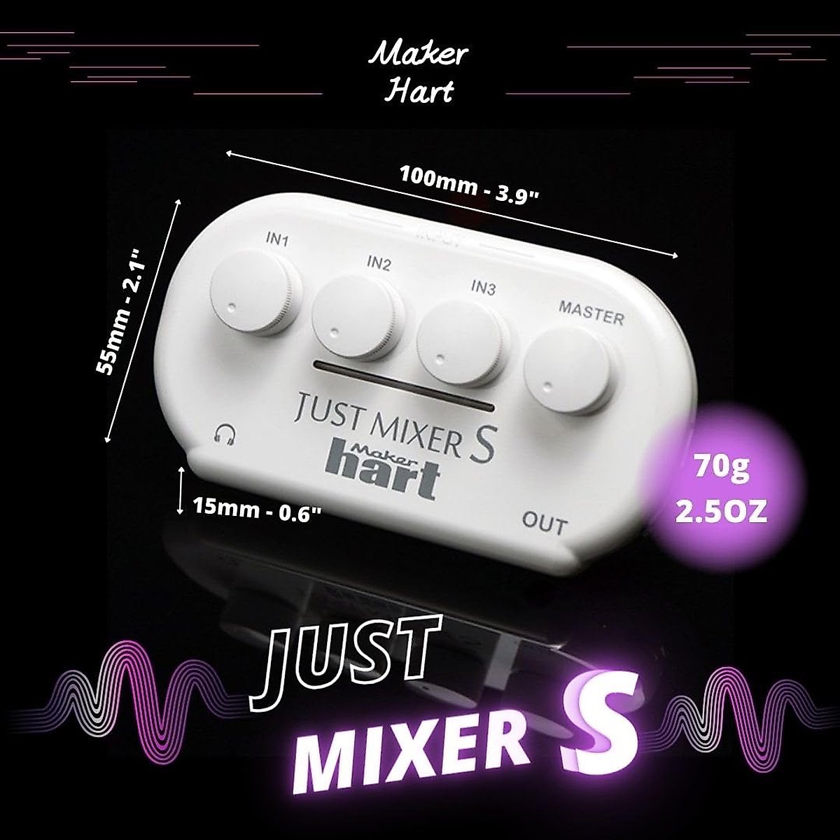 Maker hart JUST Mixer S Portable 3 Channels Stereo IN Mini Audio Mixer/2 Stereo Output/Battery/USB Power/3C Device