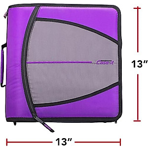 Case-it The Mighty Zip Tab Zipper Binder - 3 Inch O-Rings - 5 Color Tab Expanding File Folder - Multiple Pockets - 600 Sheet Capacity - Comes with Shoulder Strap - Deep Purple D-146
