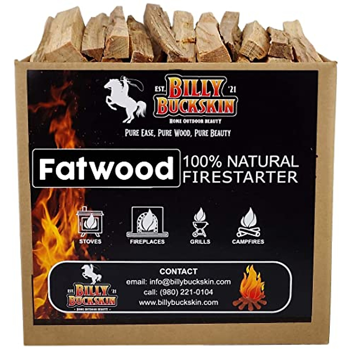 Billy Buckskin Co. 10 lb. Fatwood Fire Starter Sticks | Easy & Safe Fire Starter | Start a Fire with just 2 Sticks | Rich Lighter Pine Works in Any Weather Conditions | 10 lb. Box