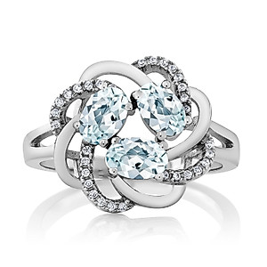 Gem Stone King 925 Sterling Silver Sky Blue Aquamarine Ring For Women (1.87 Cttw, Oval 6X4MM, Gemstone March Birthstone, Available In Size 5, 6, 7, 8, 9)